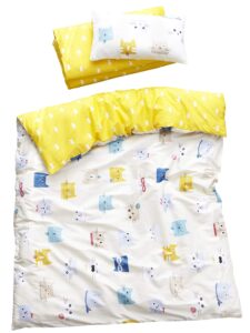 meju cat kitty 100% cotton duvet cover 43" x 59" + pillowcase 13" x19" bedding set with zipper closure for baby toddler boys girls crib bed decoration gift