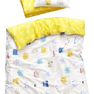 MEJU Cat Kitty 100% Cotton Duvet Cover 43" X 59" + Pillowcase 13" X19" Bedding Set with Zipper Closure for Baby Toddler Boys Girls Crib Bed Decoration Gift