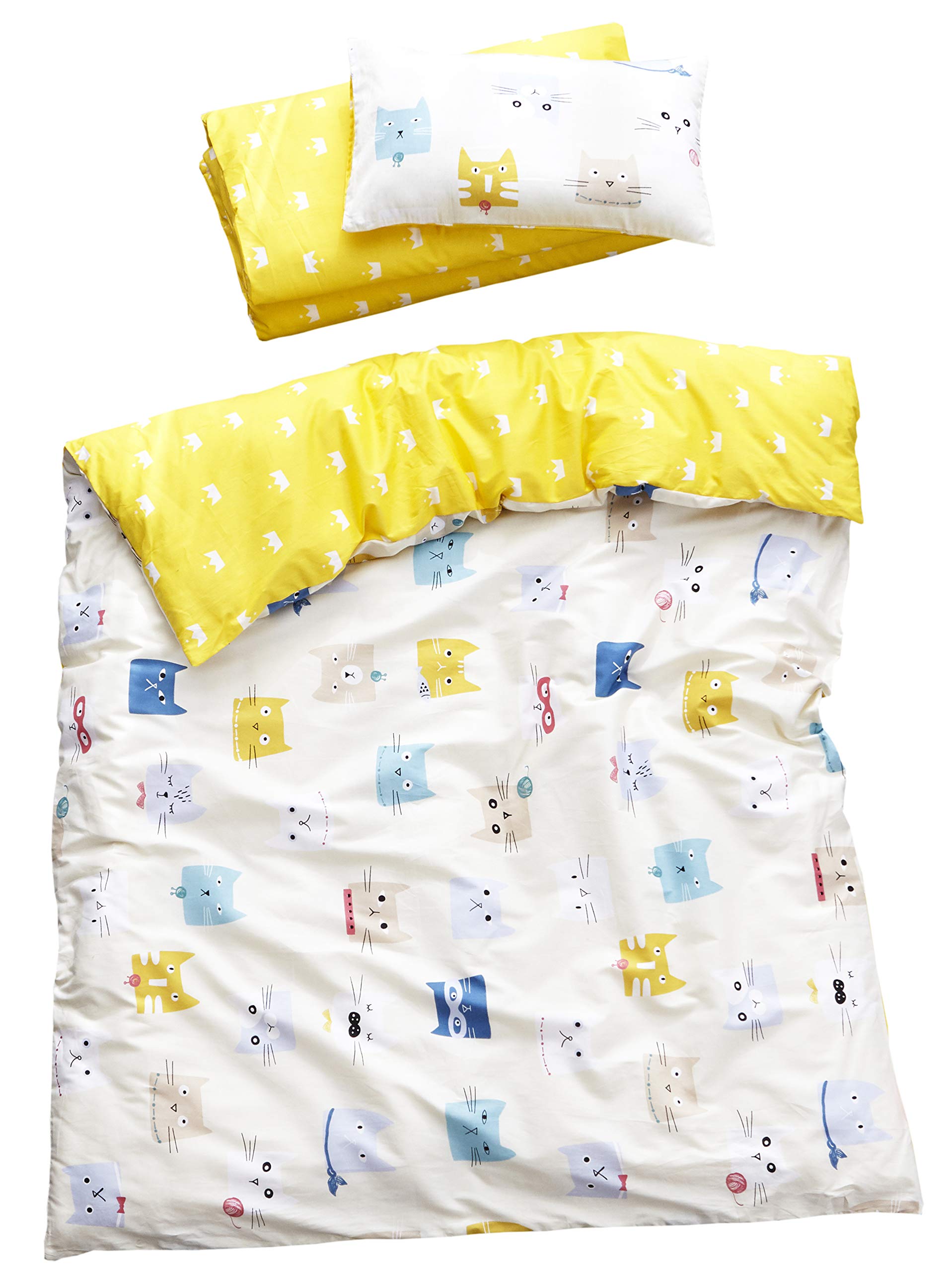 MEJU Cat Kitty 100% Cotton Duvet Cover 43" X 59" + Pillowcase 13" X19" Bedding Set with Zipper Closure for Baby Toddler Boys Girls Crib Bed Decoration Gift