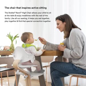 Stokke Nomi High Chair, White/Natural - Inspires Active Sitting - Tool-Free, Seamless Adjustability - Includes Baby Set with Removable Harness for Children 6-24 Months