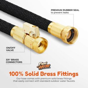 Flexi Hose Upgraded Expandable Garden Hose 50 ft Extra Strength 3/4 Solid Brass Fittings - The Ultimate No-Kink Flex 50 ft Water Hose (Black, 50FT)