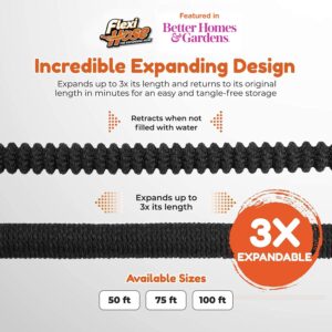 Flexi Hose Upgraded Expandable Garden Hose 50 ft Extra Strength 3/4 Solid Brass Fittings - The Ultimate No-Kink Flex 50 ft Water Hose (Black, 50FT)