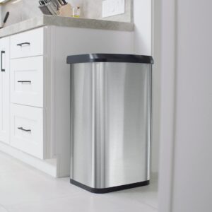 Glad Stainless Steel Trash Can with Clorox Odor Protection | Touchless Metal Kitchen Garbage Bin with Soft Close Lid and Waste Bag Roll Holder, 20 Gallon, Motion Sensor