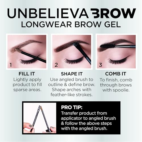 L'Oreal Paris Unbelieva-Brow Longwear Waterproof Tinted Brow Gel, Smudge-resistant, Transfer- Proof, Quick Drying, Easy and quick application with precise brush, Brunette, 0.15 fl. oz.