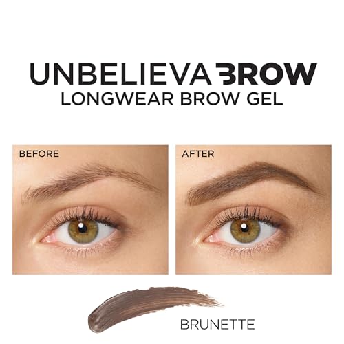 L'Oreal Paris Unbelieva-Brow Longwear Waterproof Tinted Brow Gel, Smudge-resistant, Transfer- Proof, Quick Drying, Easy and quick application with precise brush, Brunette, 0.15 fl. oz.