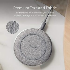 Moshi Otto Q Wireless Charger, Qi-Certified, Soft Textured Fabric, Fast Wireless Charging 15W Max Compatible with Galaxy 21, iPhone 12, iPhone 11, AirPods Pro, Note, Pixel (No AC Adapter)