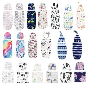 Newborn Swaddle Blanket with Beanie Set,Soft Stretchy Cocoon Sack for 0-3 Months Baby Boys and Girls(Ink Bear)