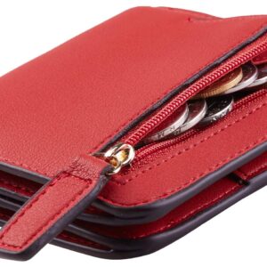 Toughergun Womens Rfid Blocking Small Compact Bifold Luxury Genuine Leather Pocket Wallet Ladies Mini Purse with ID Window (10 ReNapa Red Classic)