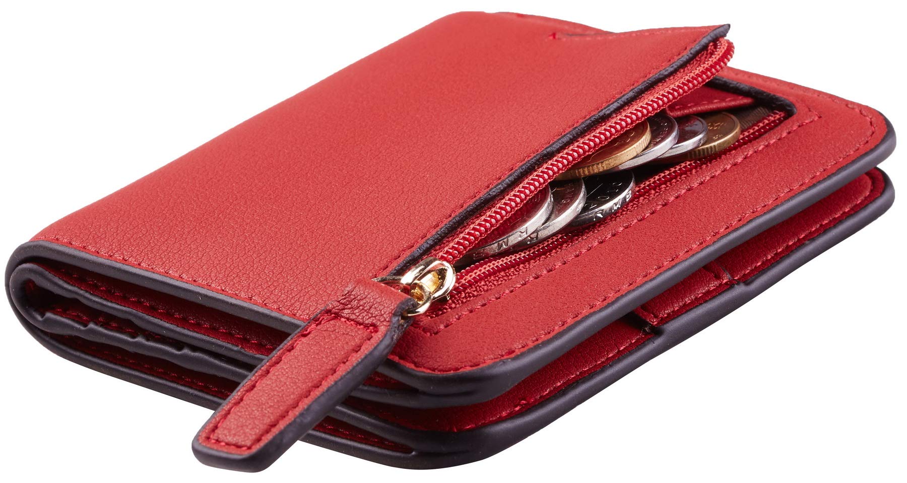 Toughergun Womens Rfid Blocking Small Compact Bifold Luxury Genuine Leather Pocket Wallet Ladies Mini Purse with ID Window (10 ReNapa Red Classic)