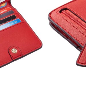 Toughergun Womens Rfid Blocking Small Compact Bifold Luxury Genuine Leather Pocket Wallet Ladies Mini Purse with ID Window (10 ReNapa Red Classic)