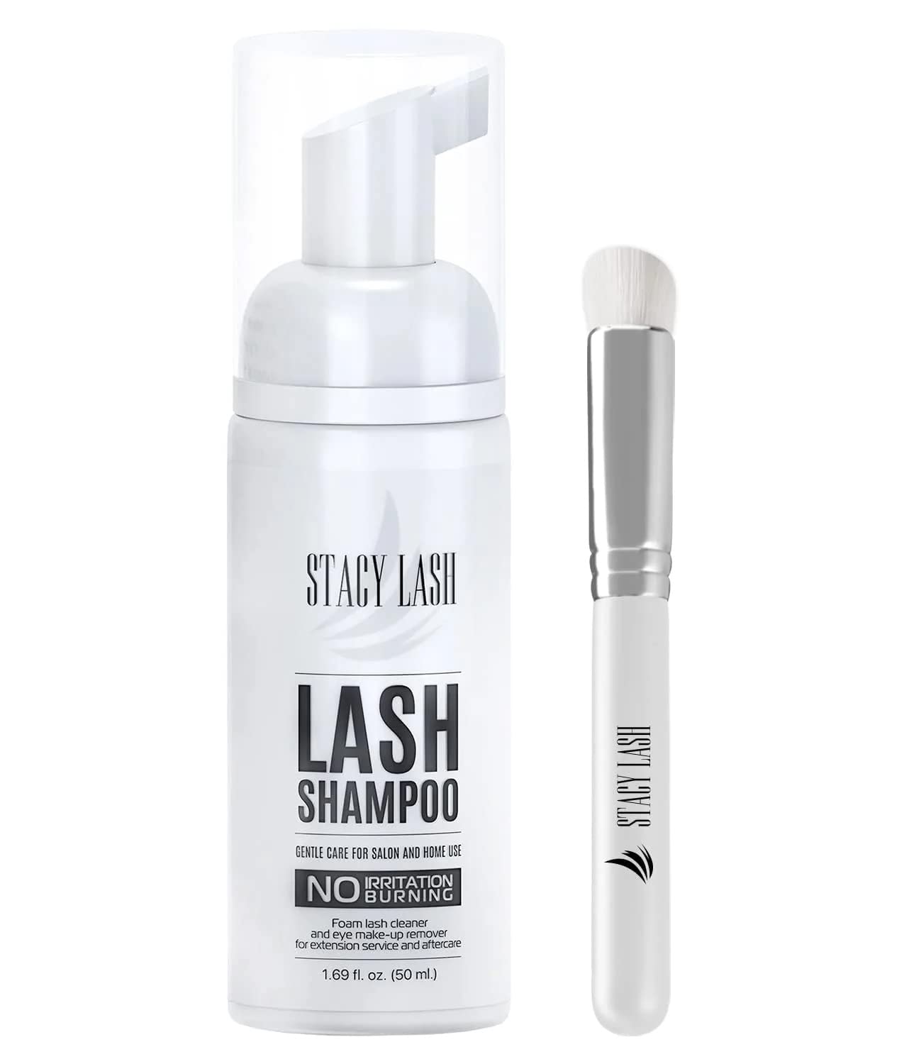 STACY LASH Eyelash Extension Shampoo + Brush / 1.69 fl.oz / 50ml / Eyelid Foaming Cleanser/Wash for Extensions & Natural Lashes/Safe Makeup Remover/Supplies for Professional & Home Use