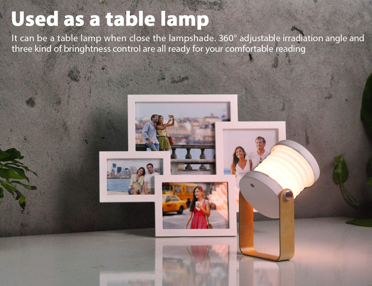 Rechargeable Portable Folding LED Lantern Lamp, WYNK Battery Operated Reading Light Table Lamp Outdoor Lamp Desk Lamp, Dimmable Multifunctional Night Light, Bedside Lamp for Bedroom