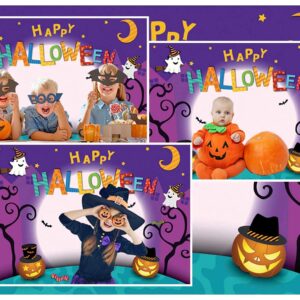 WOLADA 7x5FT Cartoon Halloween Photo Backdrop Pumpkin Moon Photography Backdrops Halloween Party Banner Trick or Treat Backdrop Halloween Decoration Kids Halloween Party Photography Backdrop 11131