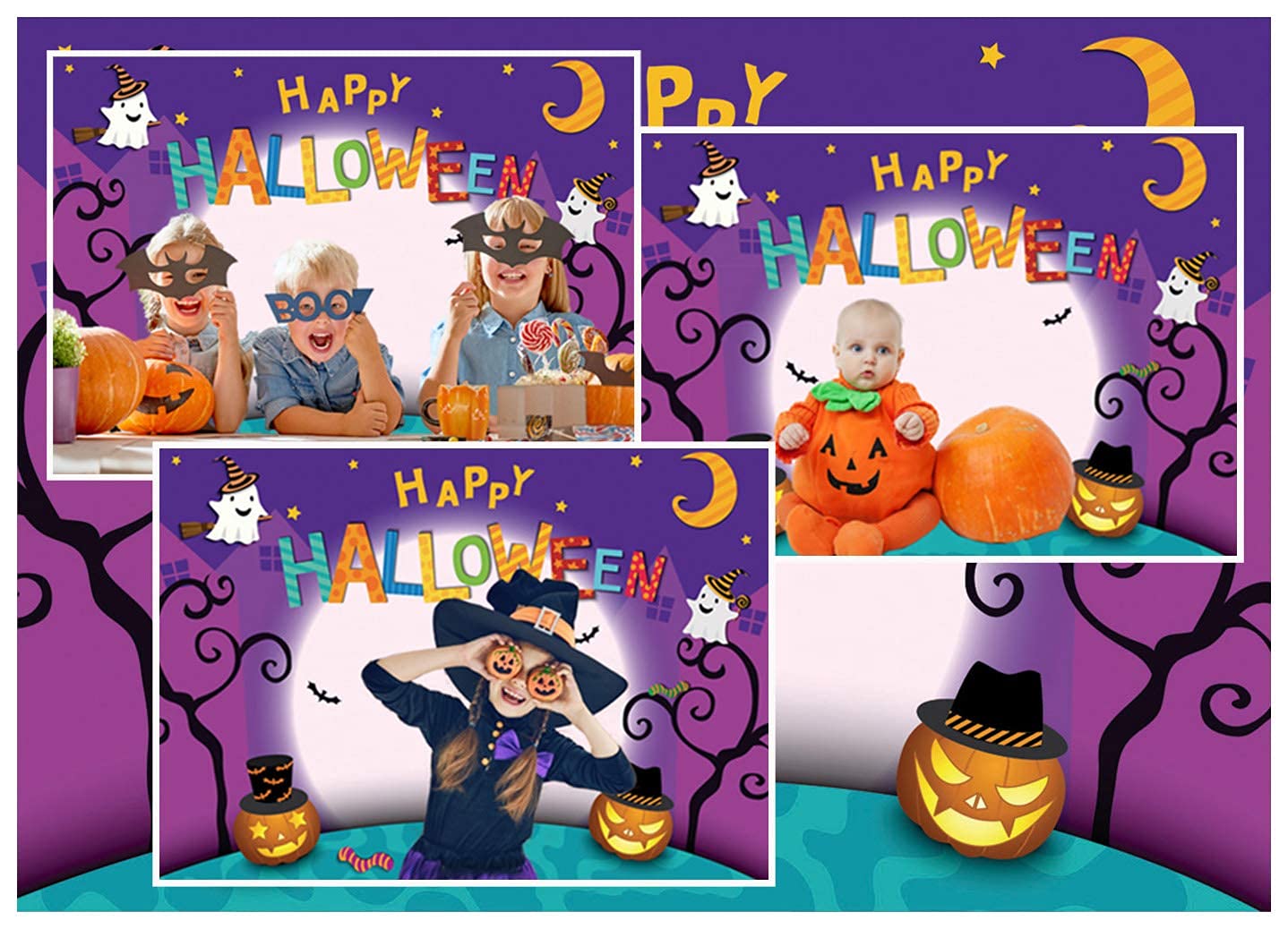 WOLADA 7x5FT Cartoon Halloween Photo Backdrop Pumpkin Moon Photography Backdrops Halloween Party Banner Trick or Treat Backdrop Halloween Decoration Kids Halloween Party Photography Backdrop 11131