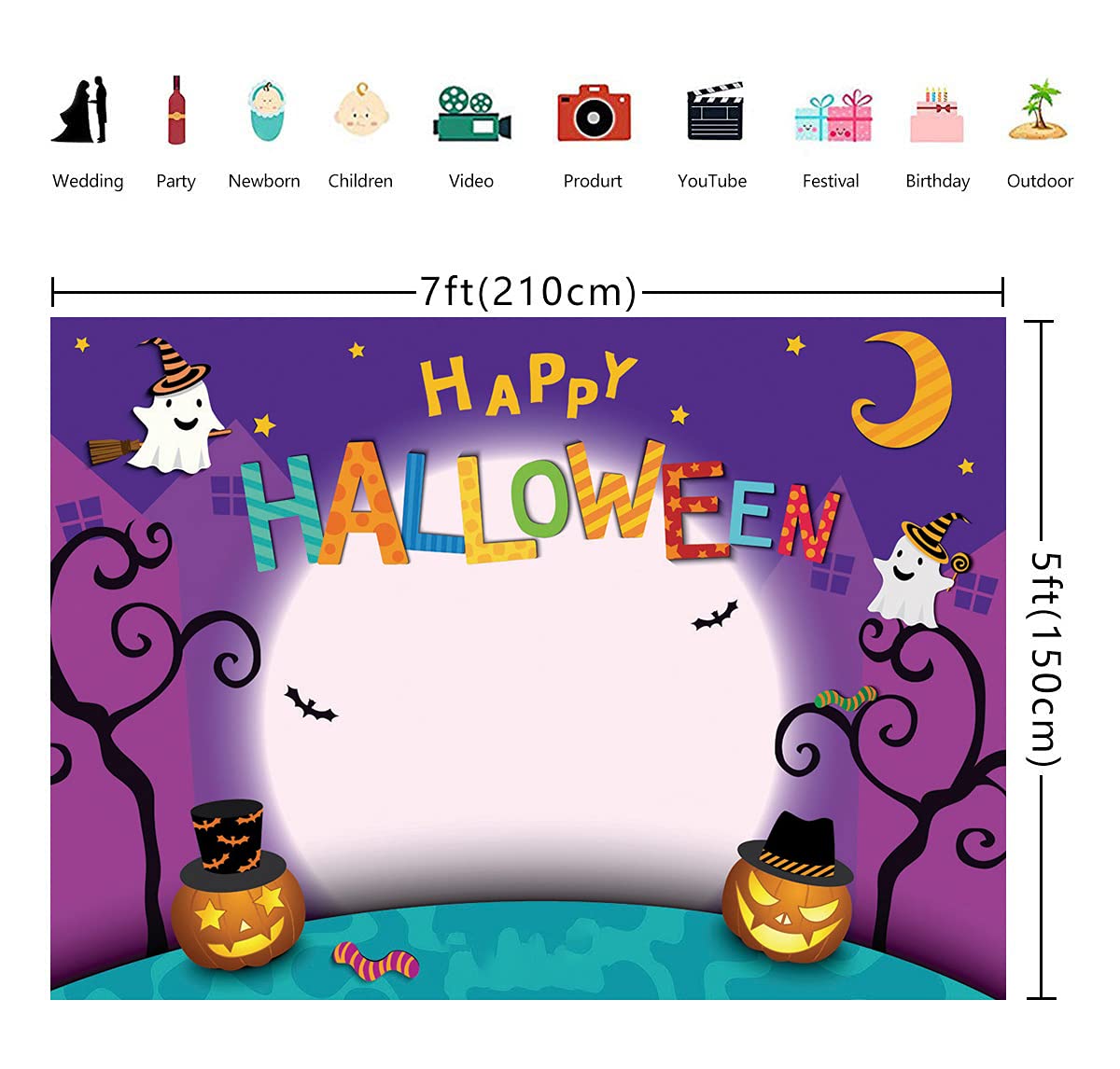 WOLADA 7x5FT Cartoon Halloween Photo Backdrop Pumpkin Moon Photography Backdrops Halloween Party Banner Trick or Treat Backdrop Halloween Decoration Kids Halloween Party Photography Backdrop 11131