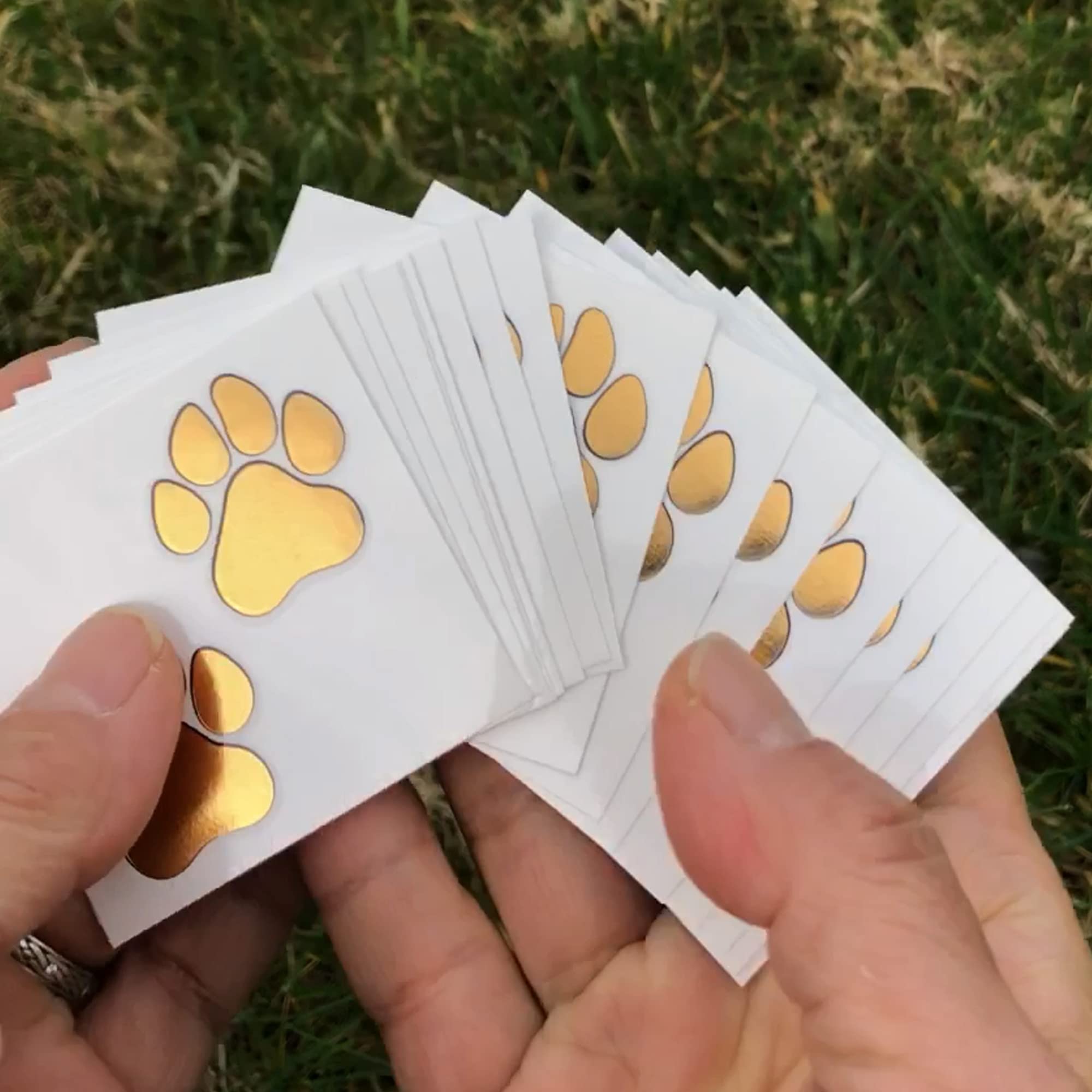 FashionTats Double Gold Paw Print Temporary Tattoos | 20-Pack | Skin Safe | MADE IN THE USA | Removable