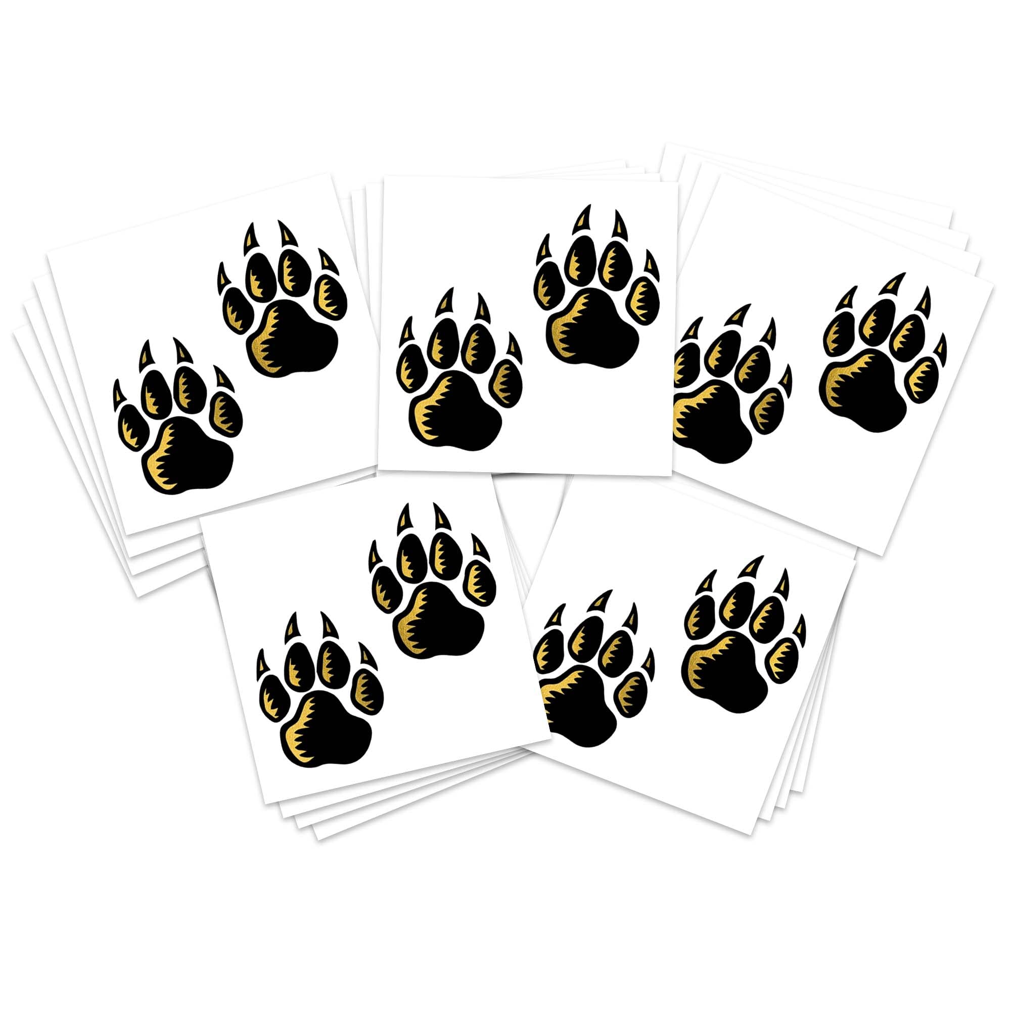 FashionTats Metallic Gold & Black Wolf Paw Prints Temporary Tattoos | Pack of 20 | Skin Safe | MADE IN THE USA | Removable