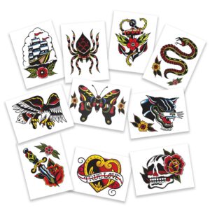 American Traditional Pack Temporary Tattoos | Pack of 10 | Skin Safe | MADE IN THE USA | Removable