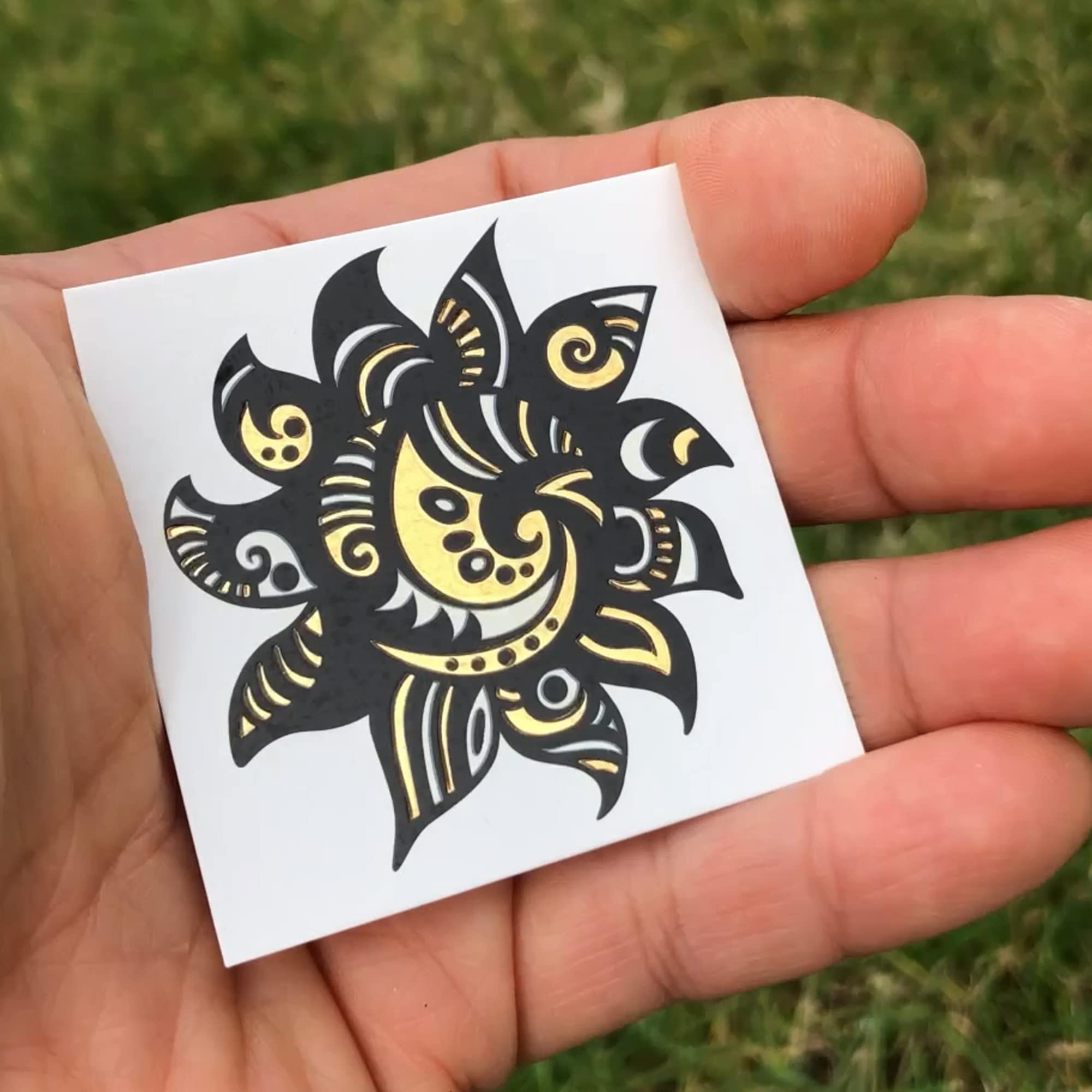 FashionTats Polynesian Pack Temporary Tattoos (Pack of 11) | Black & Metallic Gold | Tribal Turtle - Hibiscus - Gecko - Tribal Sun | Skin Safe | MADE IN THE USA | Removable