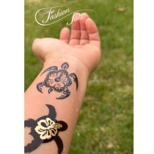 FashionTats Polynesian Pack Temporary Tattoos (Pack of 11) | Black & Metallic Gold | Tribal Turtle - Hibiscus - Gecko - Tribal Sun | Skin Safe | MADE IN THE USA | Removable