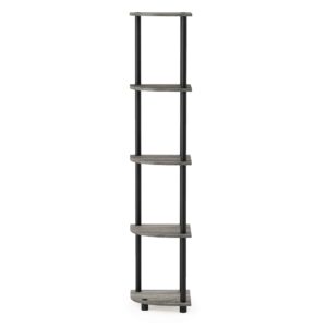 Furinno Turn-N-Tube 5 Tier Corner Display Rack Multipurpose Shelving Unit, 1-Pack, French Oak Grey/Black