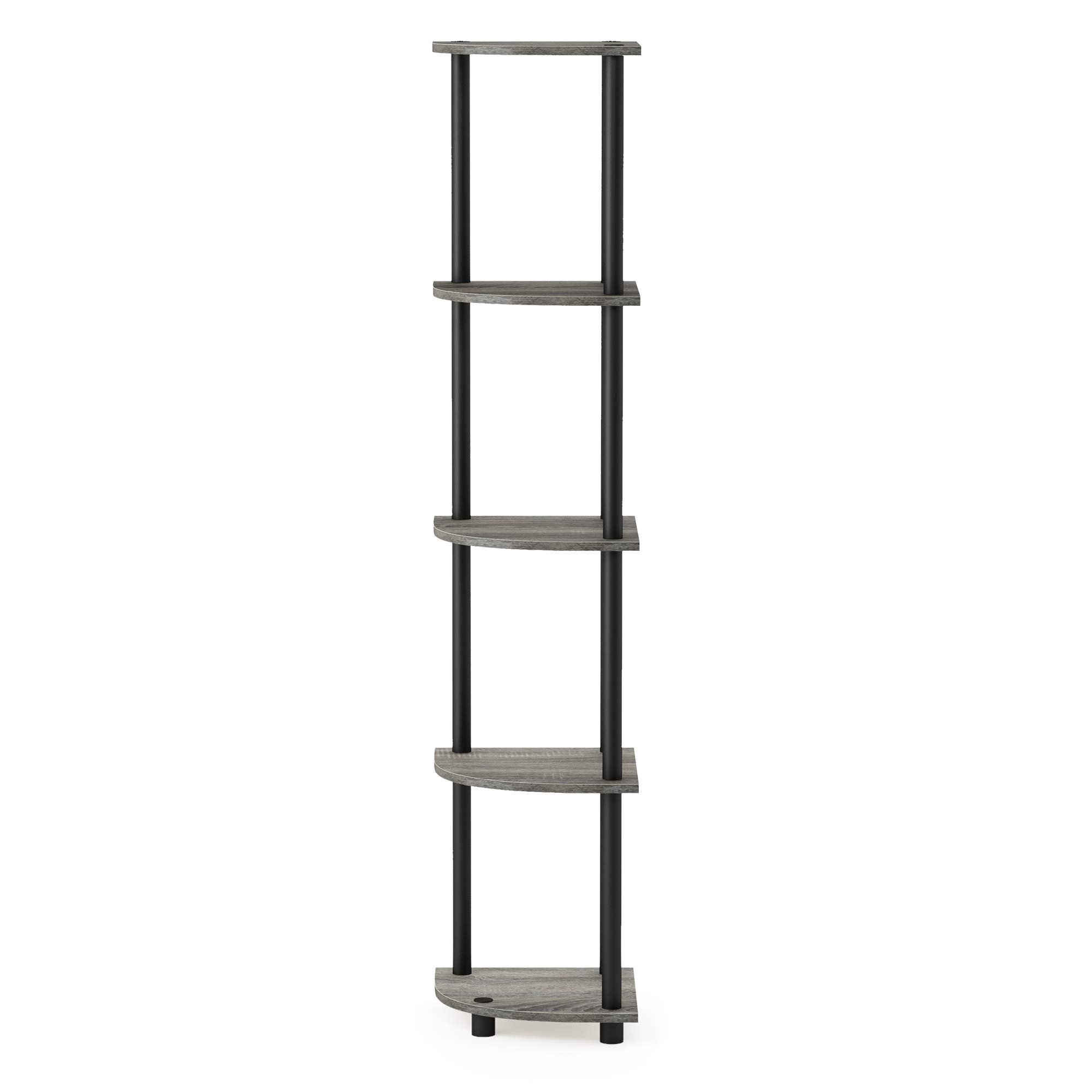 Furinno Turn-N-Tube 5 Tier Corner Display Rack Multipurpose Shelving Unit, 1-Pack, French Oak Grey/Black