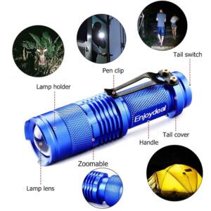 enjoydeal Mini LED Flashlights 5 Pack Pocket Pen Flashlight Ultra Bright 350 Lumens Waterproof Zoomable Flashlight with 3 Mode for Kids Camping Cycling Hiking Emergency Torch Light