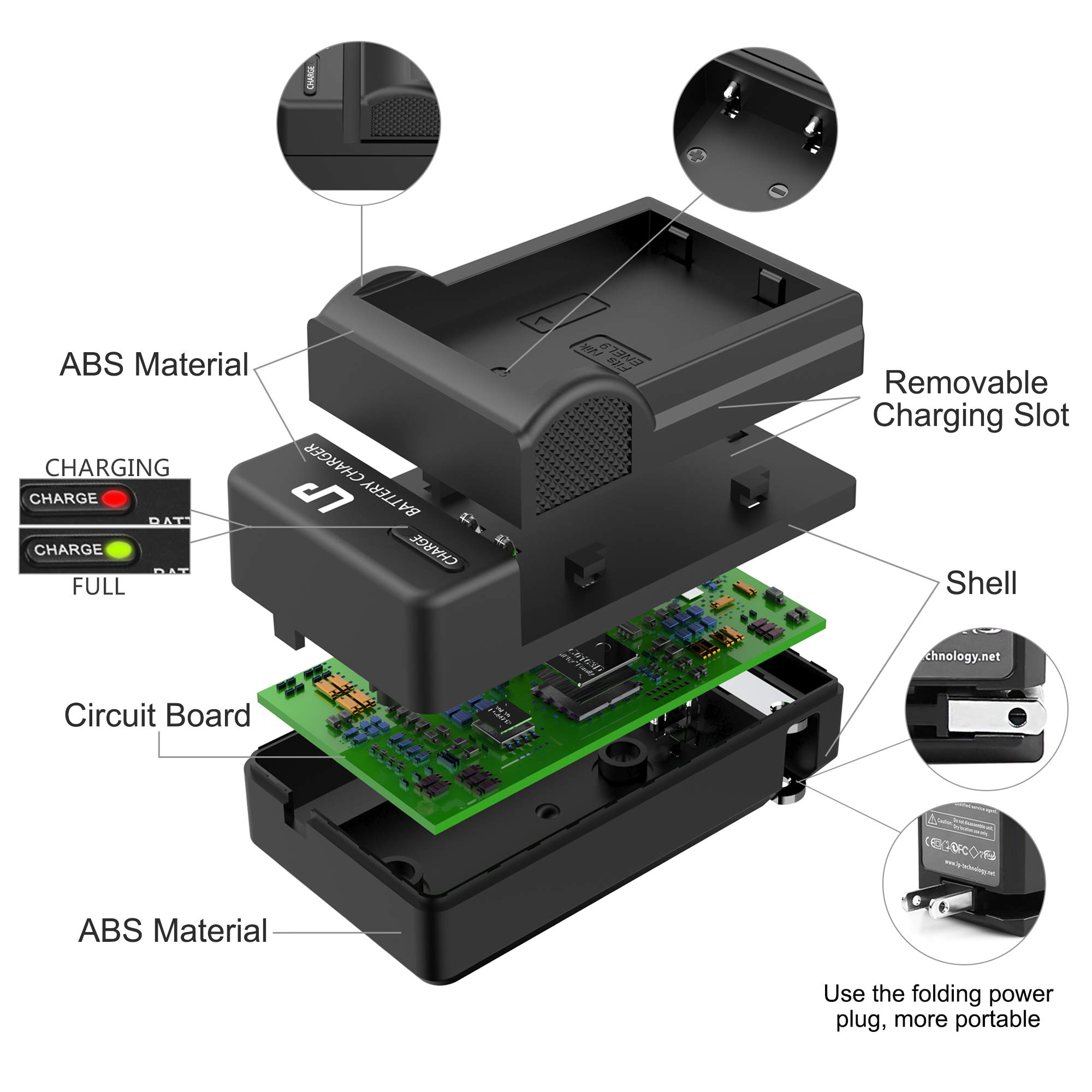 EN-EL9 EN EL9a Battery Charger Pack, LP Charger Pack Compatible with Nikon D40, D40X, D60, D3000, D5000 Cameras, Replacement for Nikon EN EL9, EN-EL9a & MH-23