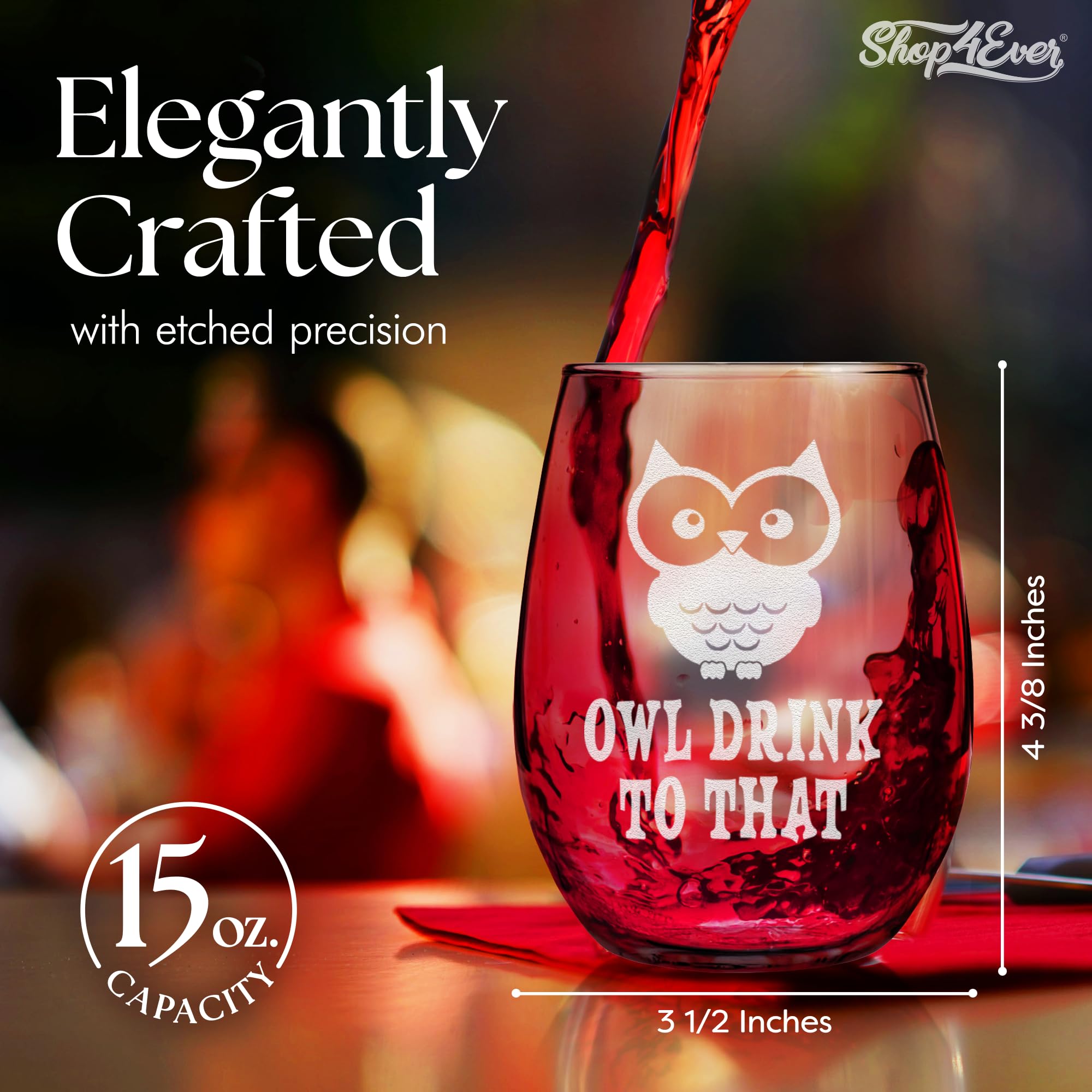 shop4ever Owl Drink To That Laser Engraved Stemless Wine Glass Owl Lover Glass