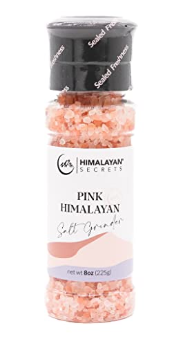 Himalayan Secrets Natural Pink Cooking Salt in Refillable Grinder - 8 oz Healthy Unrefined Coarse Salt Packed with Minerals - Kosher Certified