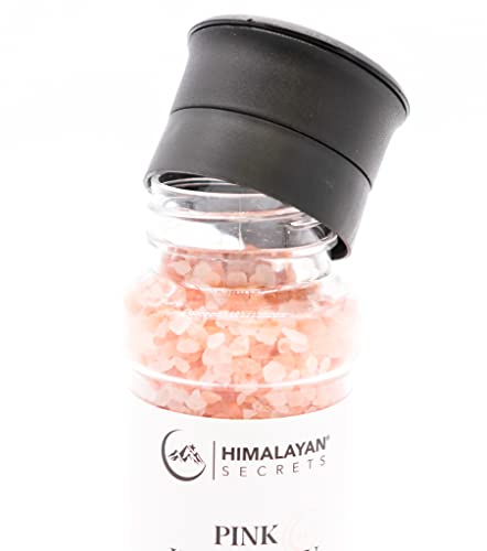 Himalayan Secrets Natural Pink Cooking Salt in Refillable Grinder - 8 oz Healthy Unrefined Coarse Salt Packed with Minerals - Kosher Certified