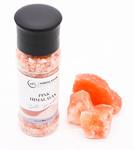 Himalayan Secrets Natural Pink Cooking Salt in Refillable Grinder - 8 oz Healthy Unrefined Coarse Salt Packed with Minerals - Kosher Certified