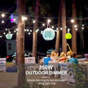 Outdoor Dimmer for String Lights,350W String Light Dimmer Switch,100ft Remote Control Dimming Timer for Led Light,Lamp and Patio Light,Dimmer for Outdoor String Light,Dimmer Plug,Timer,Waterprooof