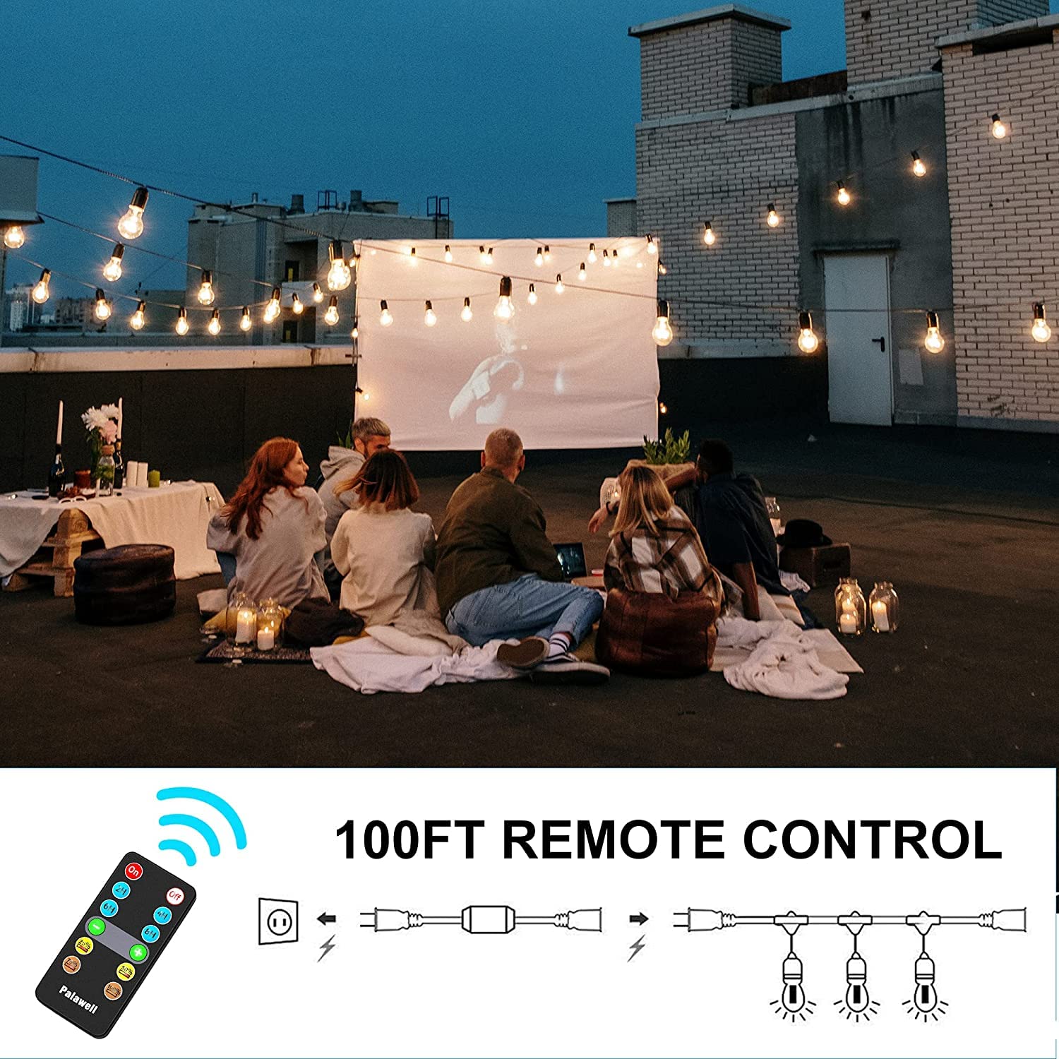 Outdoor Dimmer for String Lights,350W String Light Dimmer Switch,100ft Remote Control Dimming Timer for Led Light,Lamp and Patio Light,Dimmer for Outdoor String Light,Dimmer Plug,Timer,Waterprooof