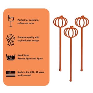 Coffee and Cocktail Stirrers, Reusable Plastic Drink Stirrer Sticks, 24 Swizzle Sticks, Use as a Cocktail Garnish or Cocktail Mixers, Halloween Party, Fall Party 6 inch (Pumpkin)