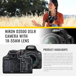 Nikon D3500 DSLR Camera with AF-P DX NIKKOR 18-55mm f/3.5-5.6G VR Lens + 32GB Card, Flash, Tripod, and Bundle