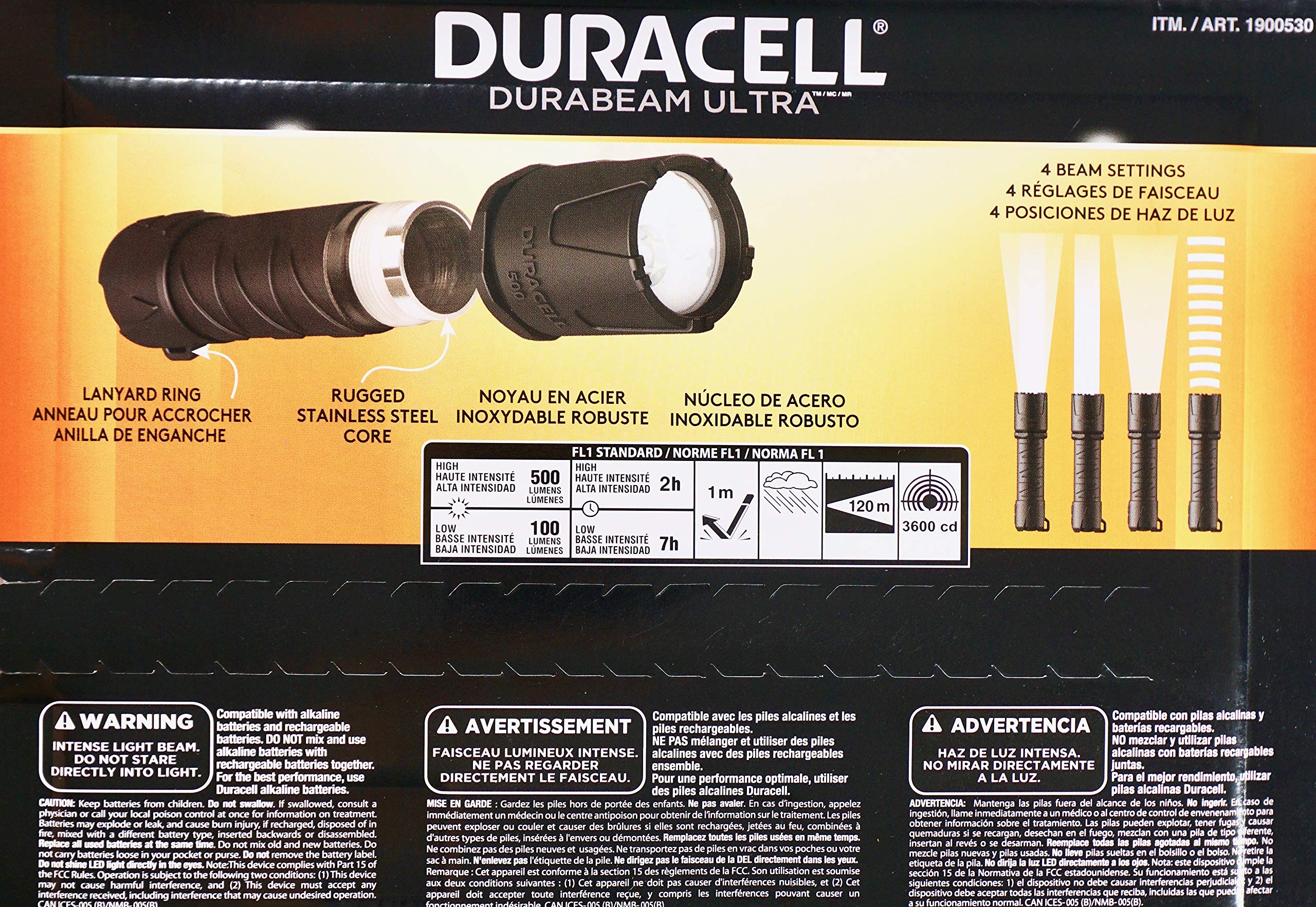 Duracell Durabeam Ultra LED Flashlight 500 Lumens, 3 Count