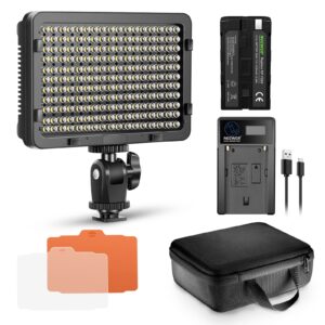 neewer 176 led video light lighting kit: dimmable 176 led panel, with 2200mah li-ion battery, usb battery charger and carrying case for product and portrait photography