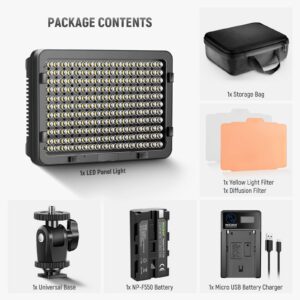 Neewer 176 LED Video Light Lighting Kit: Dimmable 176 LED Panel, with 2200mAh Li-ion Battery, USB Battery Charger and Carrying Case for Product and Portrait Photography