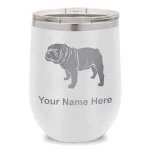 skunkwerkz wine glass tumbler, bulldog dog, personalized engraving included (white)