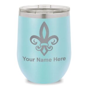 skunkwerkz wine glass tumbler, fleur de lis, personalized engraving included (light blue)