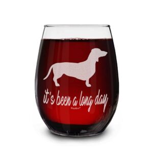 shop4ever it's been a long day dachshund laser engraved stemless wine glass 15 oz. funny wiener dog gift