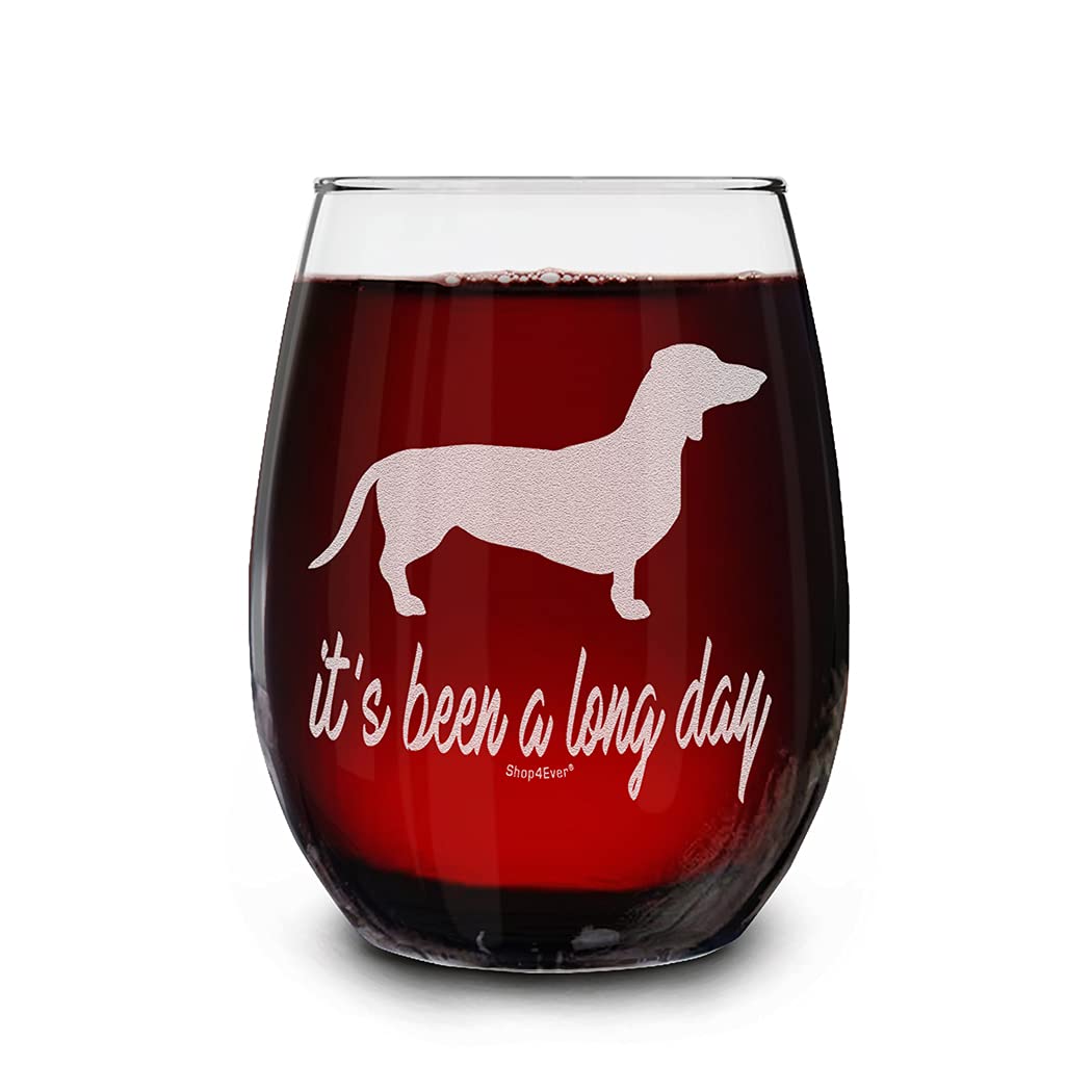 shop4ever It's Been A Long Day Dachshund Laser Engraved Stemless Wine Glass 15 oz. Funny Wiener Dog Gift