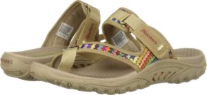 skechers womens reggae - mad swag toe thong woven sandal, dark natural, 8 us