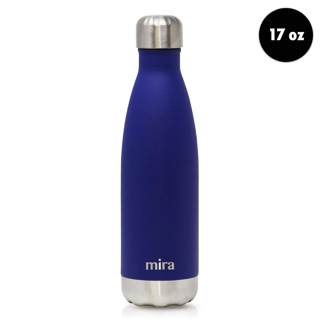 MIRA 17 Oz Stainless Steel Vacuum Insulated Water Bottle - Double Walled Cola Shape Thermos - 24 Hours Cold, 12 Hours Hot - Reusable Metal Water Bottle - Leak-Proof Sports Flask - Matte Dark Blue