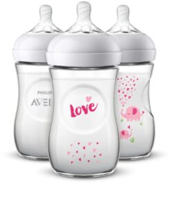 philips avent natural baby bottle with pink elephant design, 9oz, 3pk