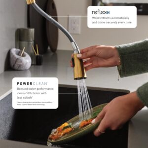 Moen Align Brushed Gold One-Handle Modern Kitchen Pulldown Faucet with Reflex Docking System and Power Clean Spray Technology, 7565BG