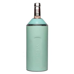 Vinglacé Wine Bottle Chiller- Portable Champagne Insulator- Stainless Steel Wine Cooler Sleeve, Sea Glass