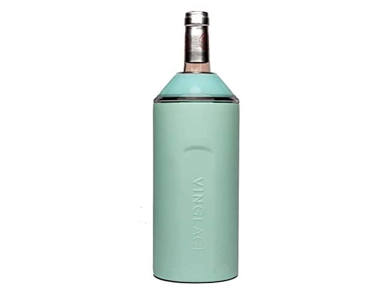 Vinglacé Wine Bottle Chiller- Portable Champagne Insulator- Stainless Steel Wine Cooler Sleeve, Sea Glass