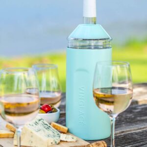 Vinglacé Wine Bottle Chiller- Portable Champagne Insulator- Stainless Steel Wine Cooler Sleeve, Sea Glass